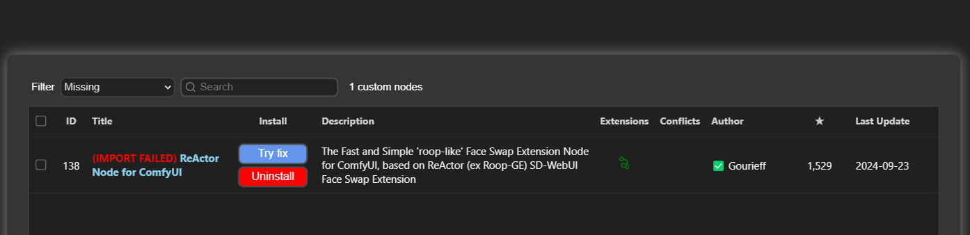 ComfyUI (IMPORT FAILED) ReActor Node for ComfyUIComfyUI メモ | 大阪のモノづくり職人の日常